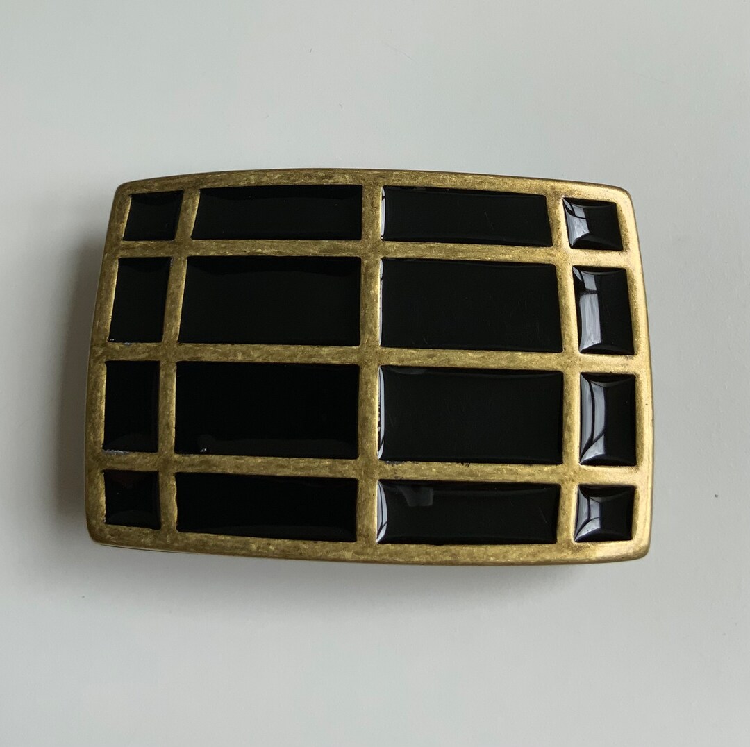 Italian Grid Black Rounded Rectangle Belt Buckle Vintage Unique Rare ...