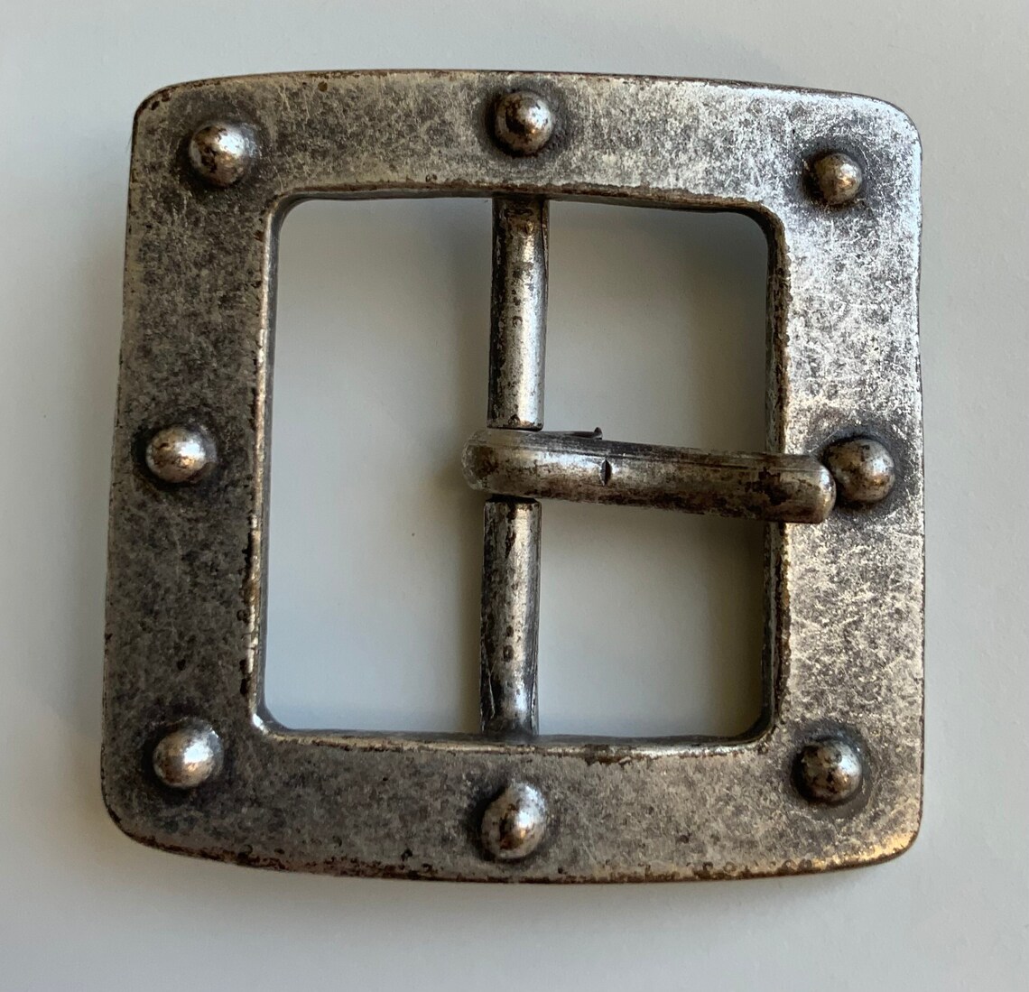 Beautiful Distressed Square Centre Bar Belt Buckle With Round Studs ...