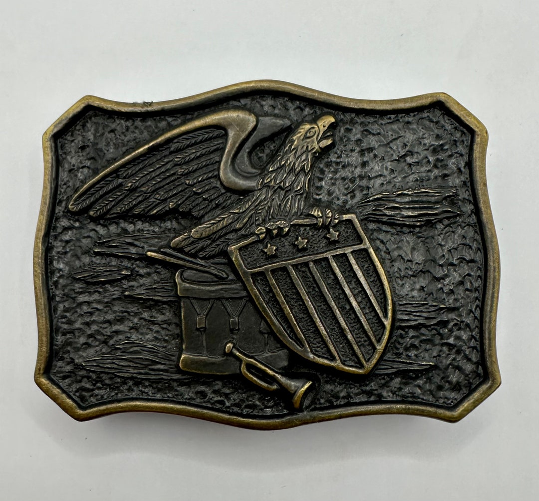 Vintage Belt Buckle American Flag Shield Eagle Patriotic Unique Shape ...