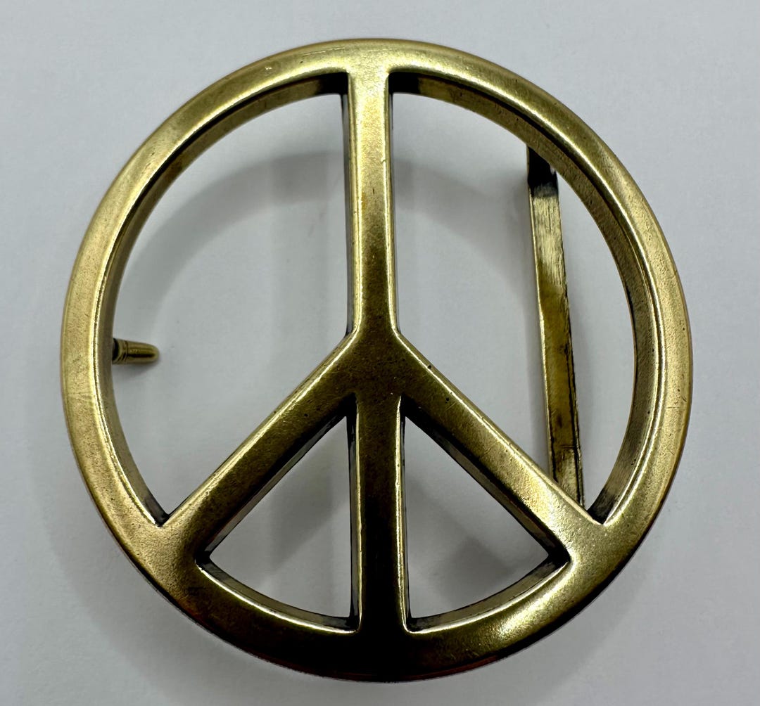 Simple Minimal Antique Brass Peace Sign Belt Buckle Cut Out Vintage ...