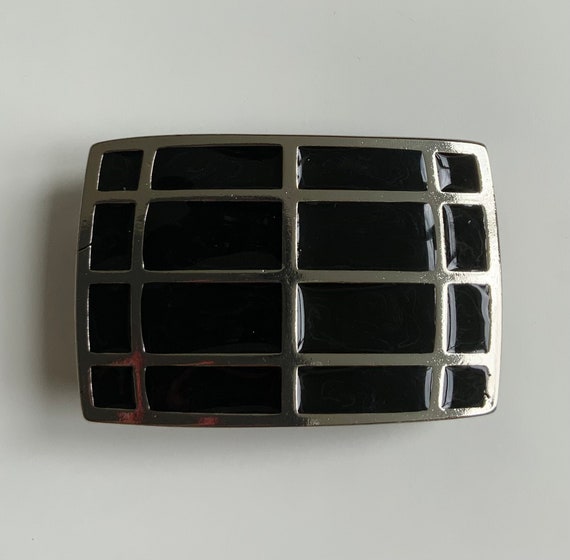 Italian Grid Black Rounded Rectangle Belt Buckle Vint… - Gem