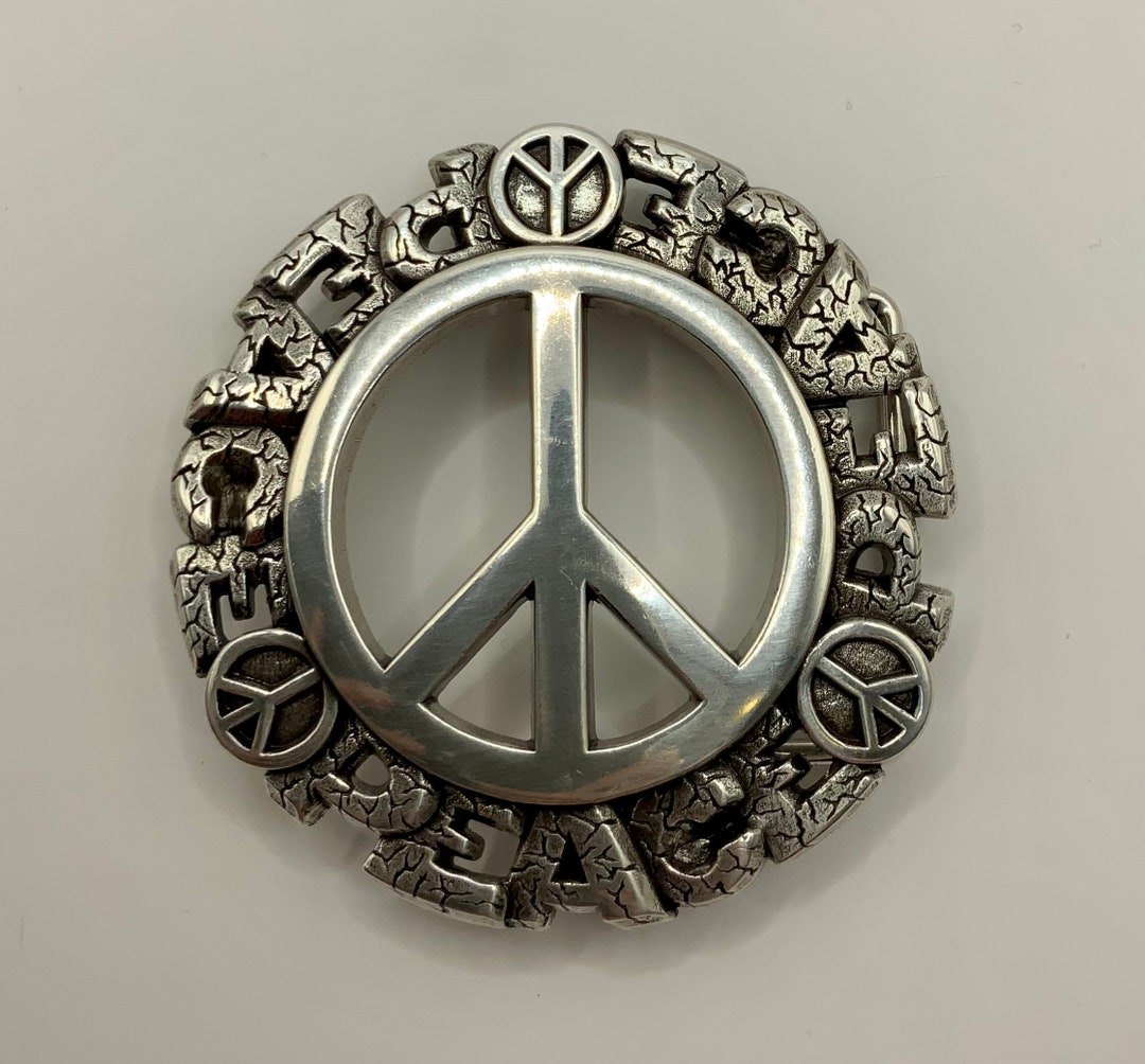 Peace Sign High Quality Cut Out Belt Buckle Peace Silver ...