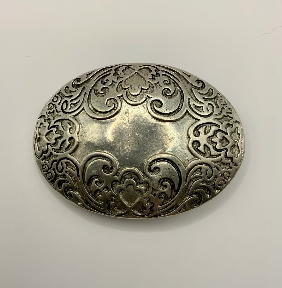 Vintage Oval Engraved Sculpted Floral and Vine Pattern Belt Buckle ...
