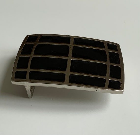 Italian Grid Black Rounded Rectangle Belt Buckle Vint… - Gem
