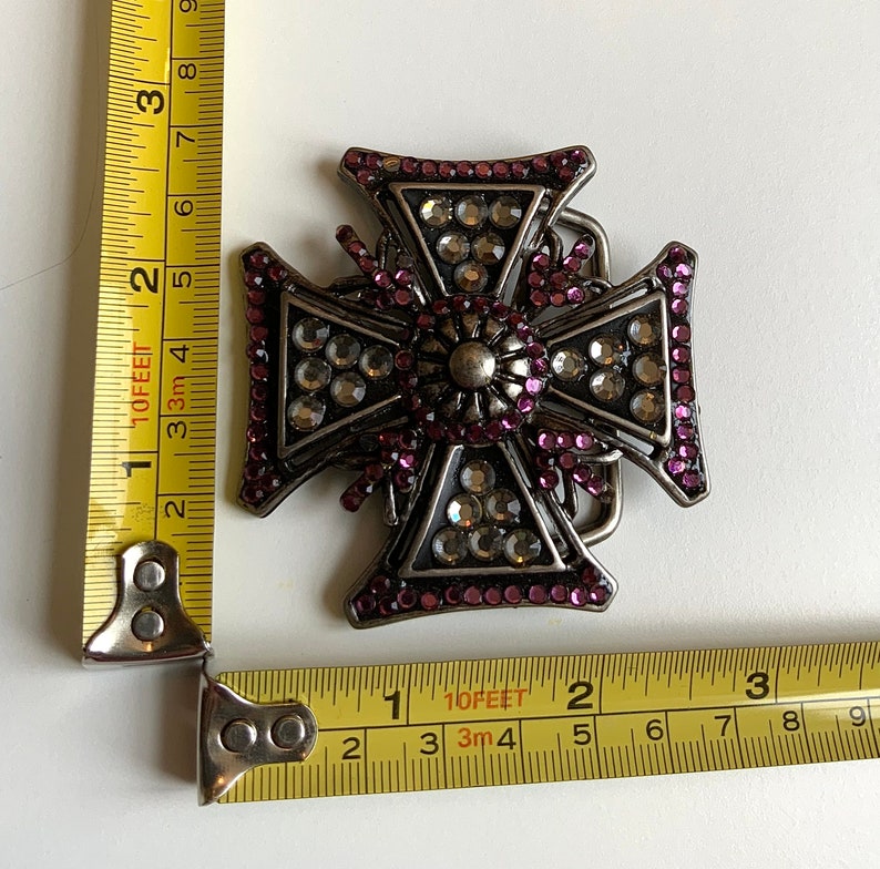 Glamrock Vintage Gothic Cross Belt Buckle Purple and Crystal Clear ...