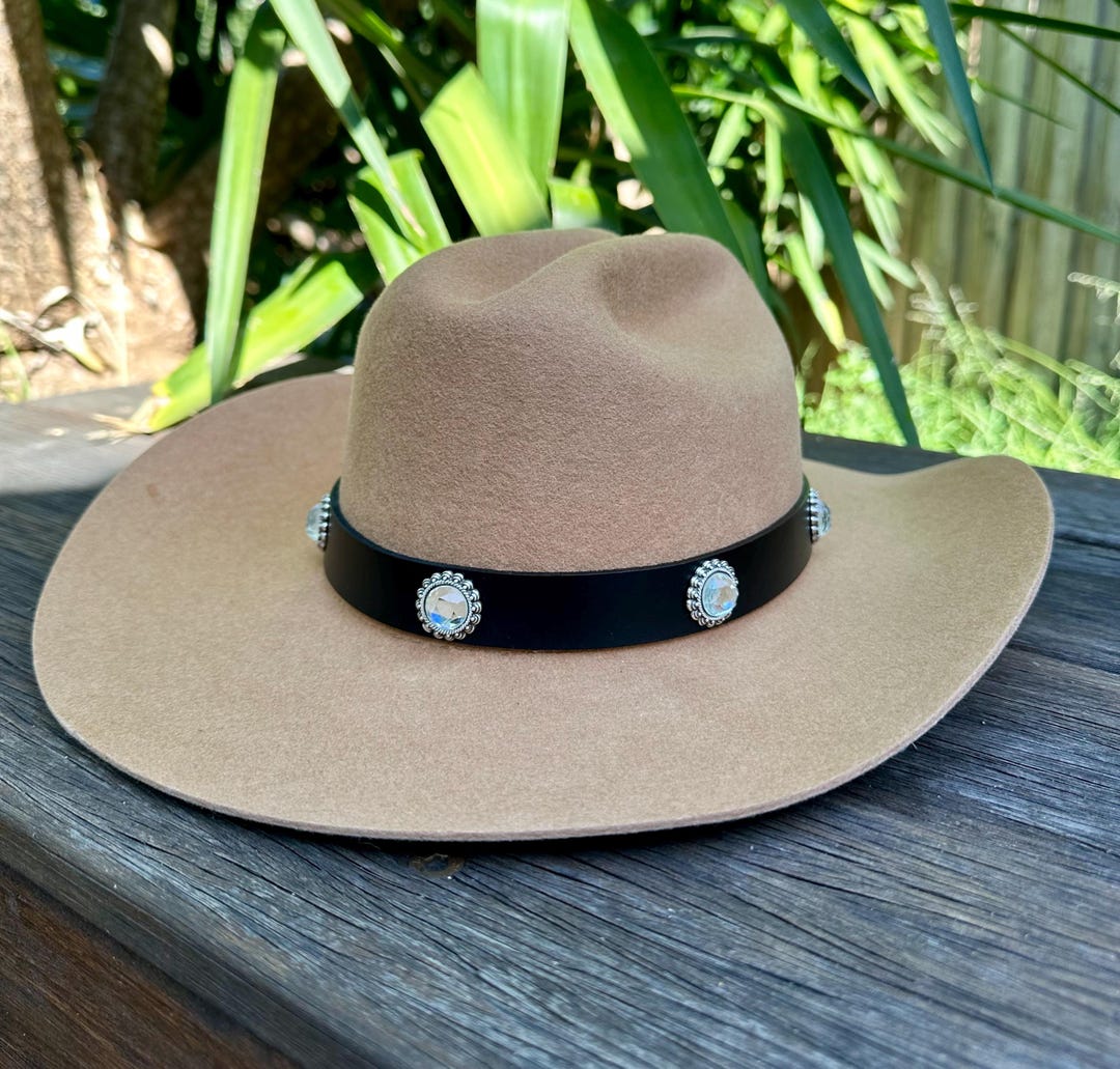 Cowboy Hat Western Leather Hat Bands Black Silver Faceted Circle Round ...