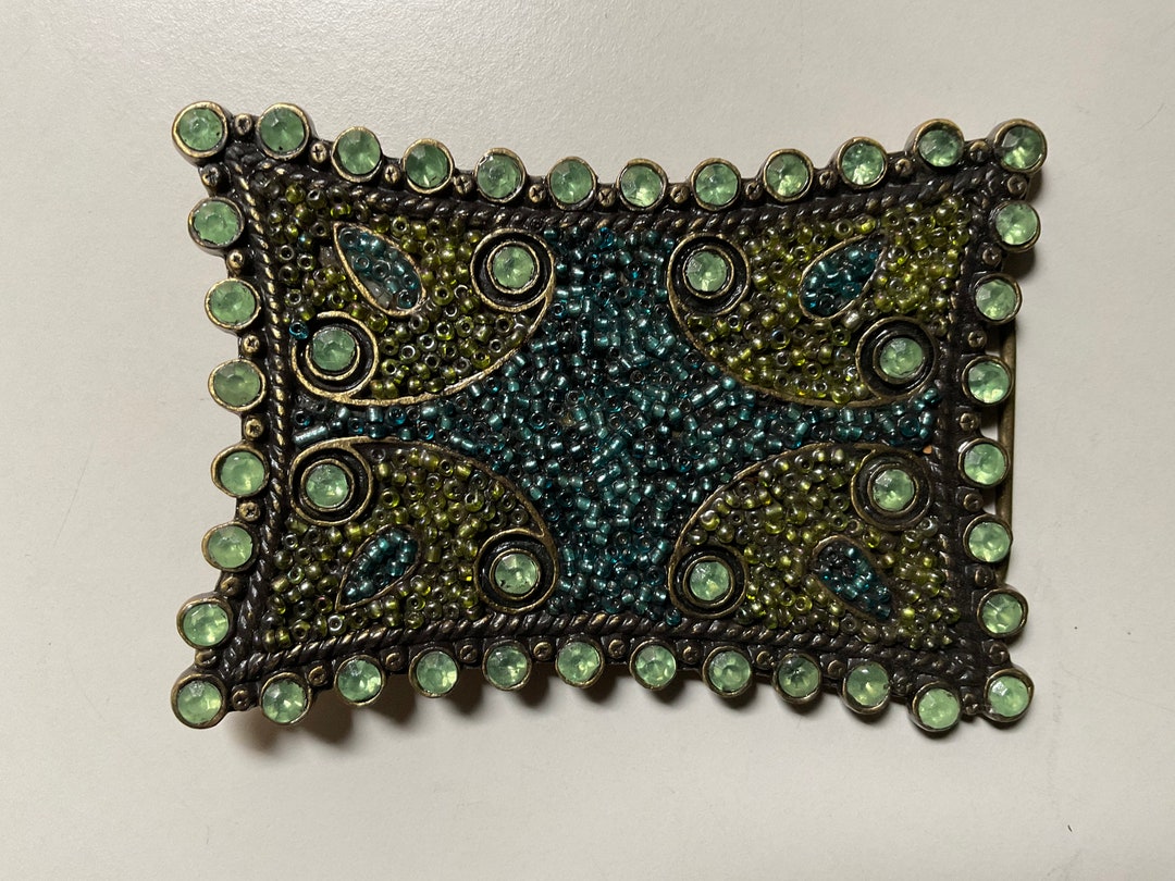 Rare&beautiful Belt Buckle.hand Placed Seedbeads,rhinestones.brass ...