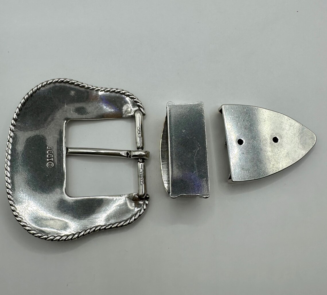 Classic Western 3 Piece Belt Buckle Set, Floral and Vine Design, Cowboy ...