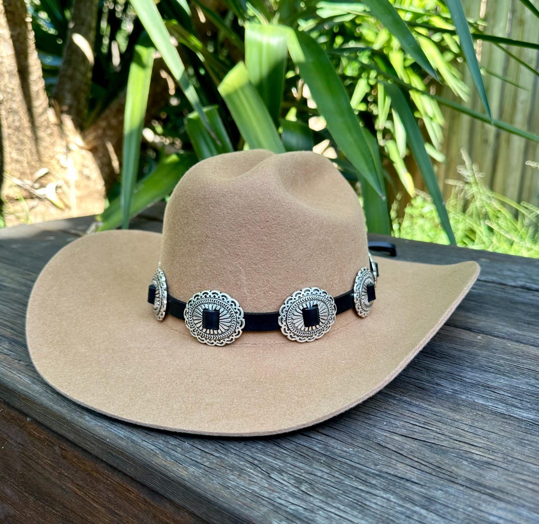 Western Leather Cowboy Hat Band,black. Silver Southwestern Traditional ...