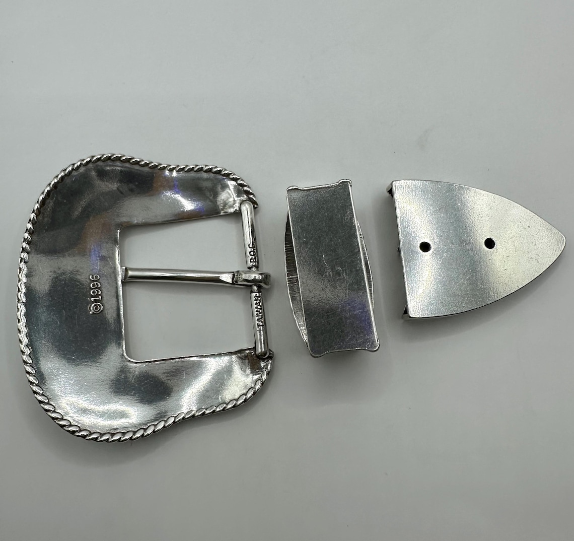 Classic Western 3 Piece Belt Buckle Set, Floral and Vine Design, Cowboy ...