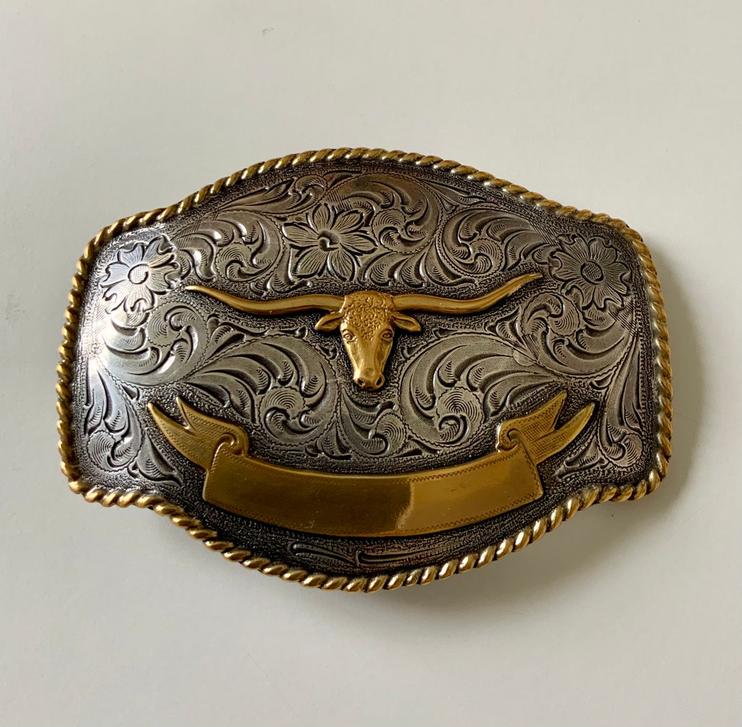 High Quality Western Longhorn Belt Buckle Floral Engravings Bull Head ...