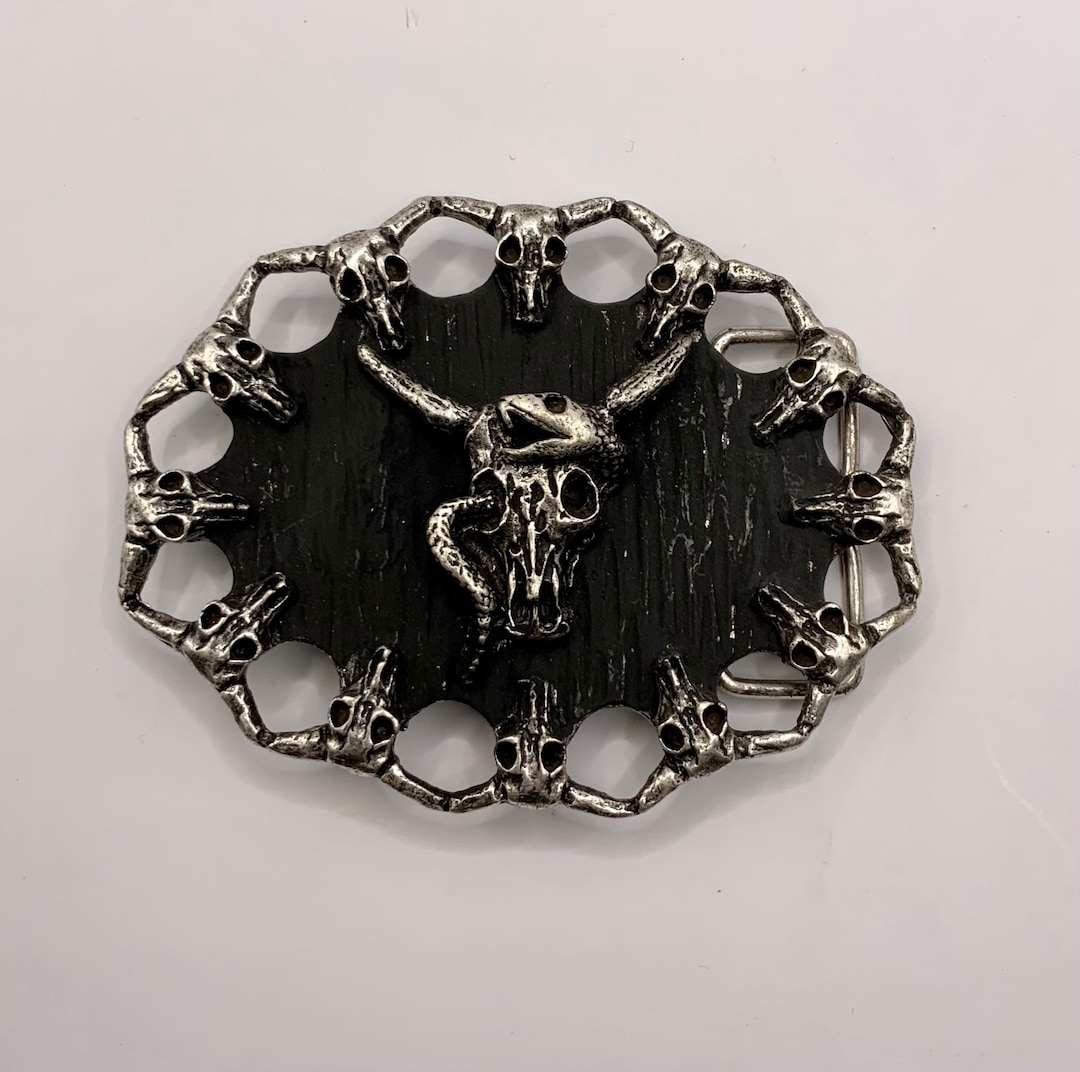 Vintage Interchangeable Belt Buckle Bull Head Skeleton Snake Matte ...