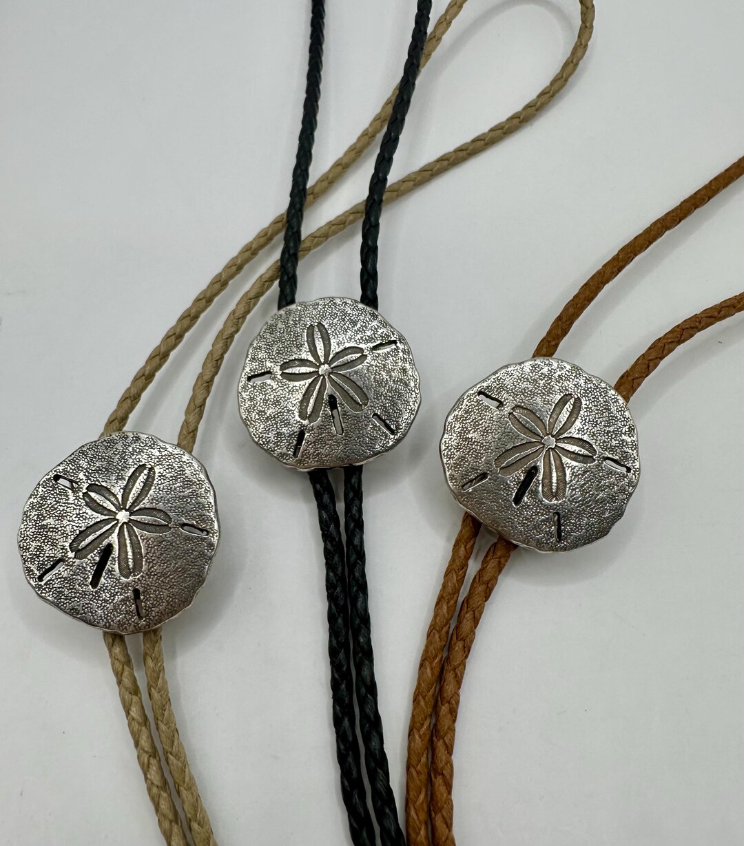 Silver Sand Dollar Shell Western Bolo Tie, Rope Handmade Necktie ...