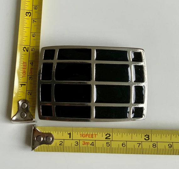 Italian Grid Black Rounded Rectangle Belt Buckle Vint… - Gem