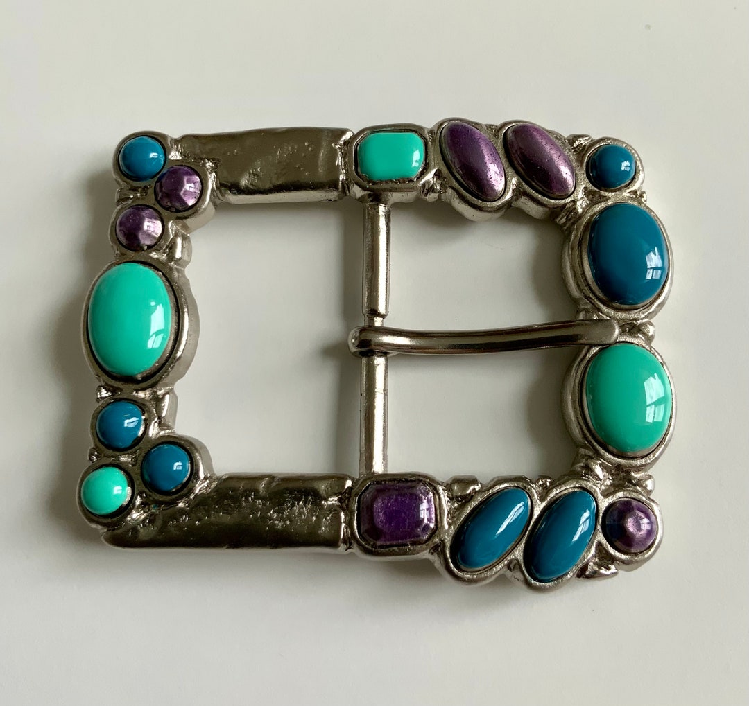 Unique Heavy Centre Bar Belt Buckle With Colourful Faux Jewels and ...