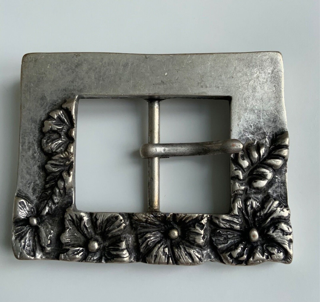 Large Rectangle Centre Bar Belt Buckle Rare Unique Floral Boho Hippie ...