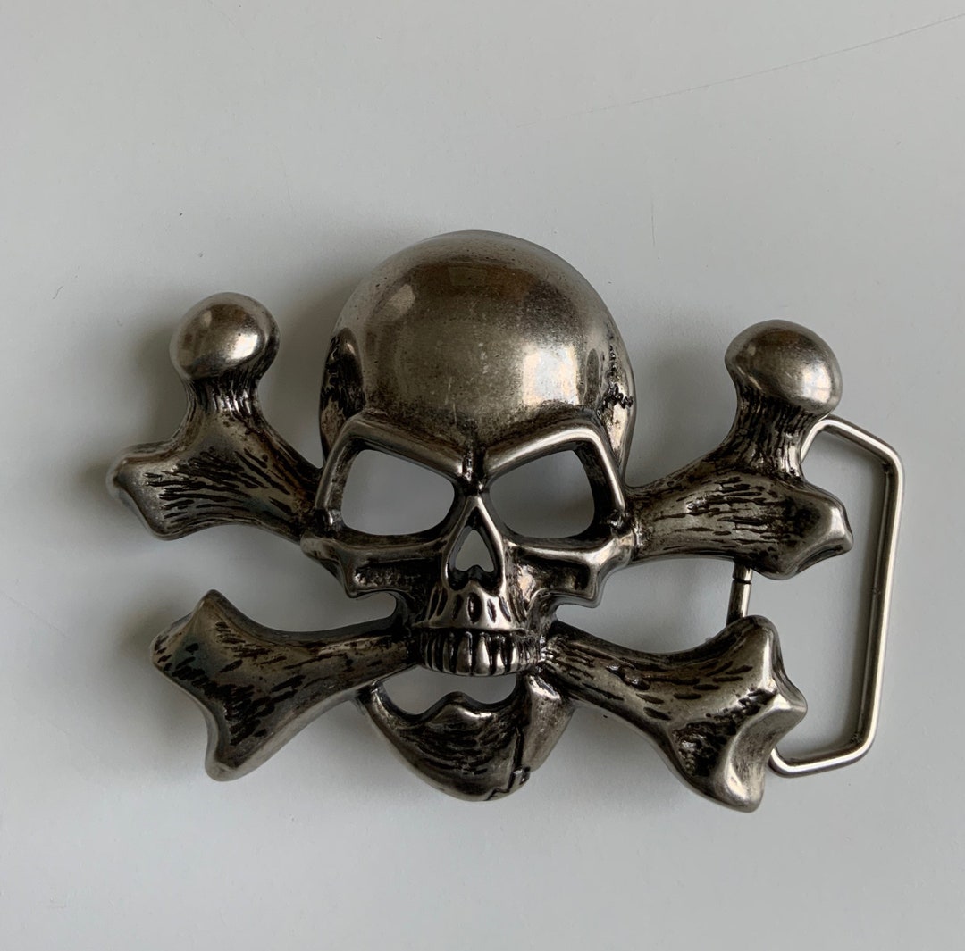 Vintage Skull and Crossbones Belt Buckle in Antique Nickel Plating - Etsy