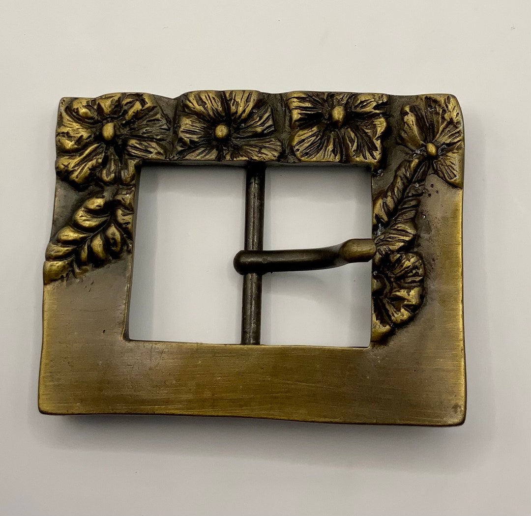 Large Rectangle Centre Bar Belt Buckle Rare Unique Floral Boho Hippie ...