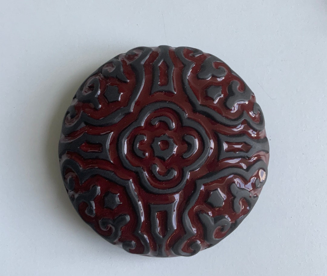 Circle Floral Belt Buckle, Maroon or Brick Coloured Enamel Painted ...
