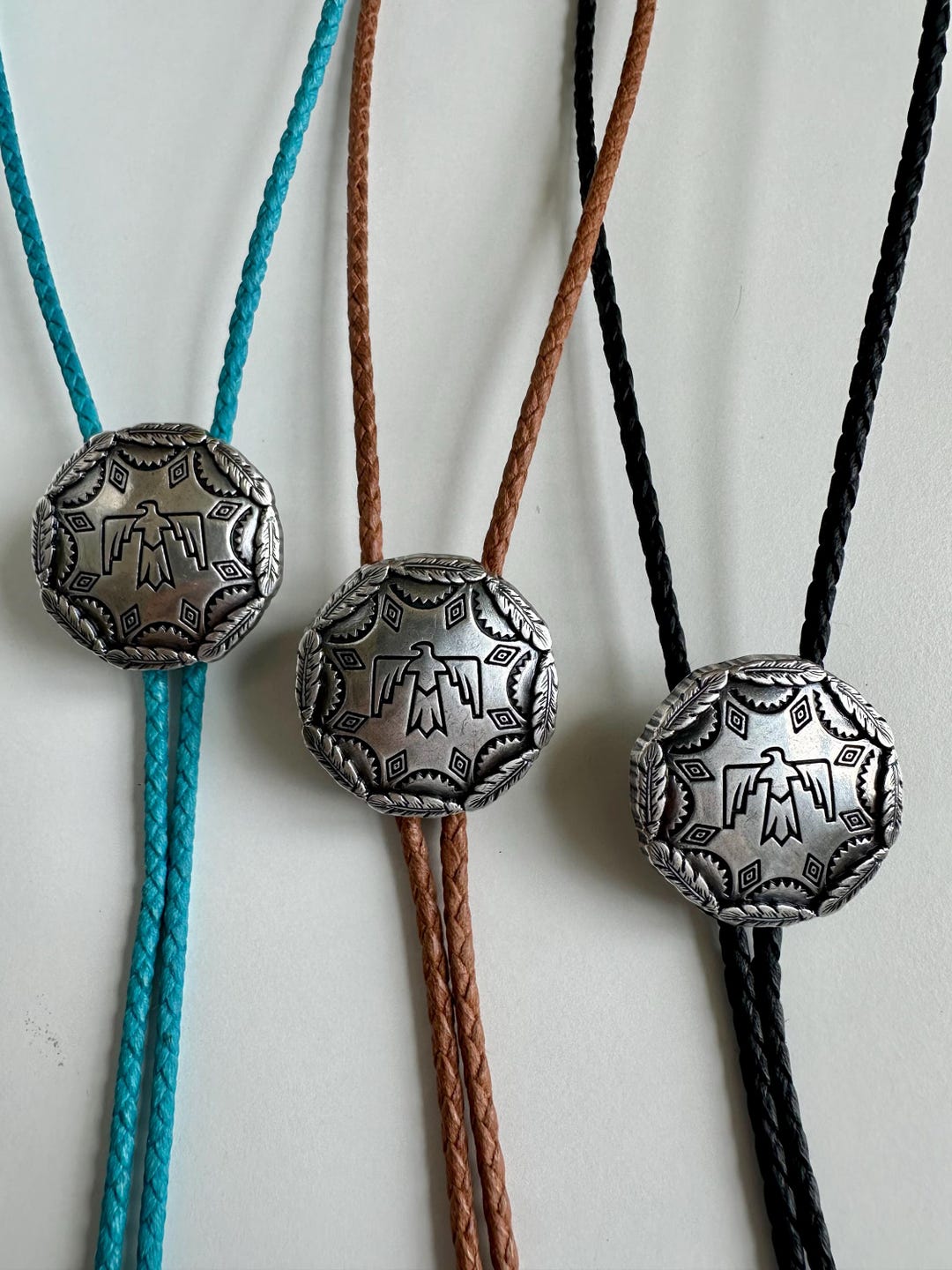 Silver Western Thunderbird Style Bolo Tie - Faux Turquoise Handmade ...