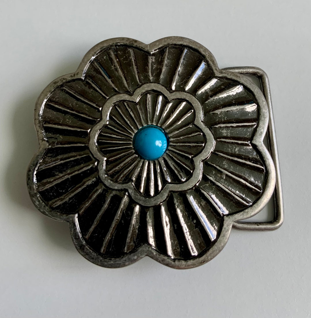 Vintage Interchangeable Belt Buckle Retro Flower With Stripes Centre ...