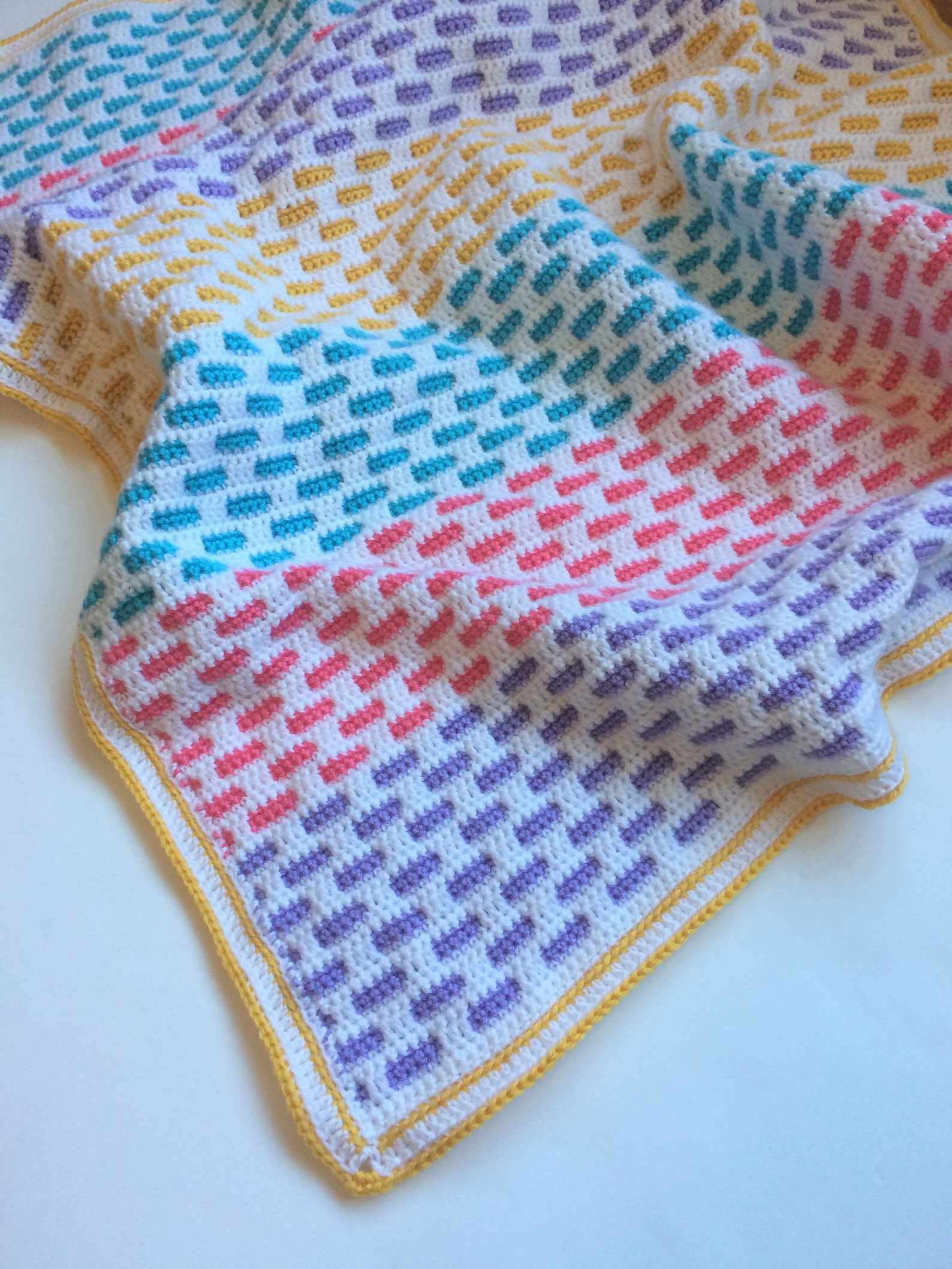 Happy Bricks Crochet Blanket Pattern – Mosaic Inset, Colorful Baby ...