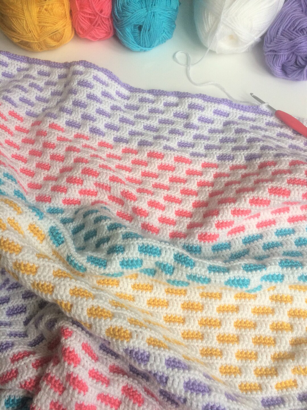 Happy Bricks Crochet Blanket Pattern – Mosaic Inset, Colorful Baby ...