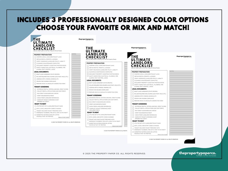 Landlord Checklist Printable - Color Pack | Rental Property Checklist ...