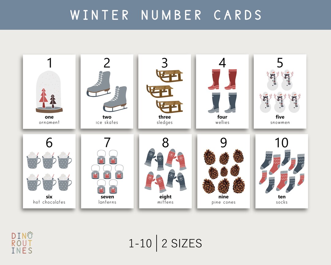 Winter Number Cards Printable Fall Winter Flashcards Winter Homeschool ...