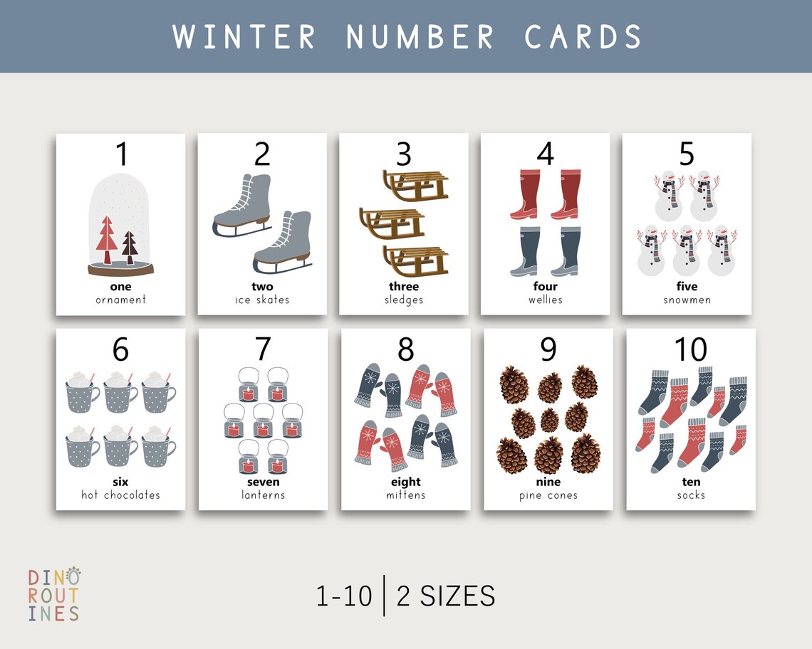 Winter Number Cards Printable Fall Winter Flashcards Winter Homeschool ...