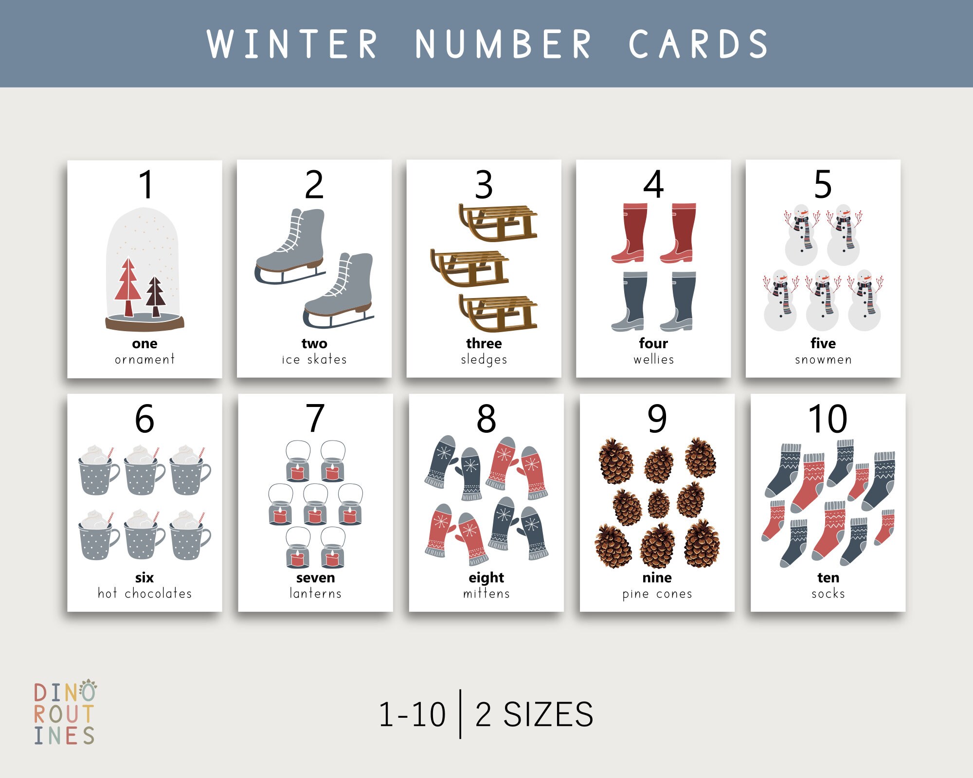 Winter Number Cards Printable Fall Winter Flashcards Winter Homeschool ...