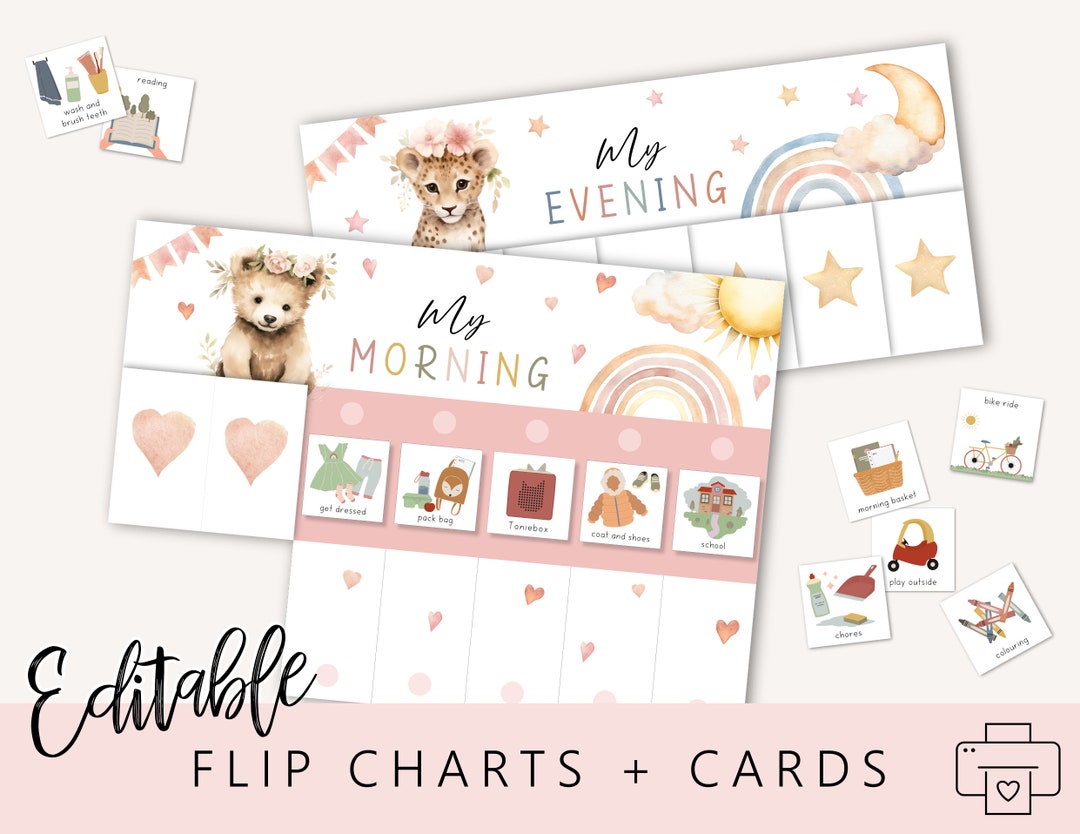 Editable Daily Routine Cards, Morning & Bedtime Routine Chart, Routine ...
