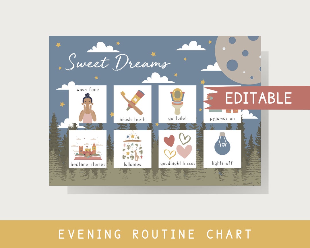 Editable Bedtime Routine Chart, Custom Evening Routine Chart, Kids ...