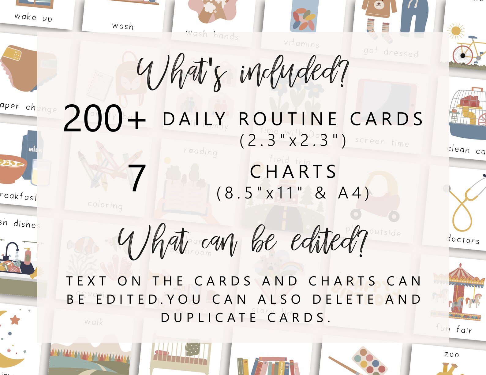 Editable Toddler Routine Chart Daily Routine Cards Visual Schedule for ...