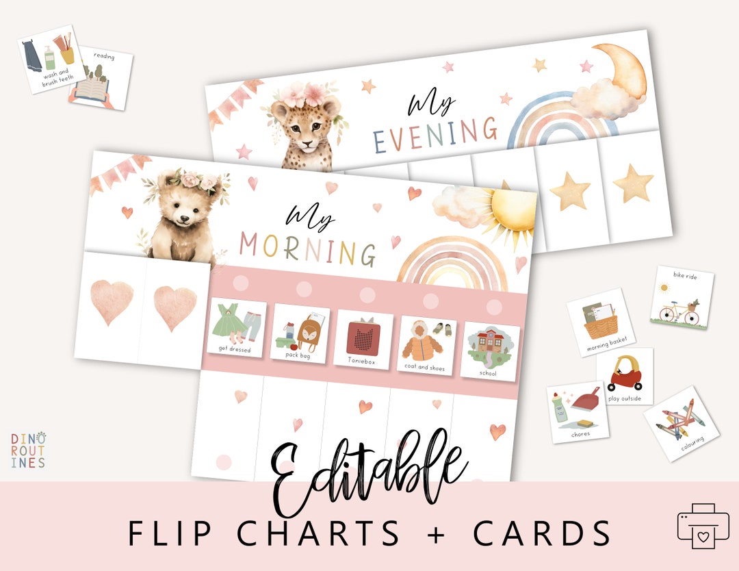Morning & Evening Routine for Children, Editable Visual Schedule, Boho ...