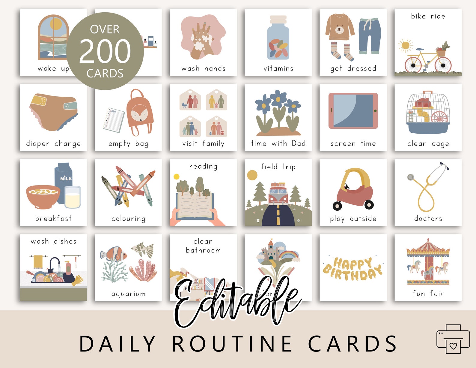 Editable Toddler Routine Chart Daily Routine Cards Visual Schedule for ...