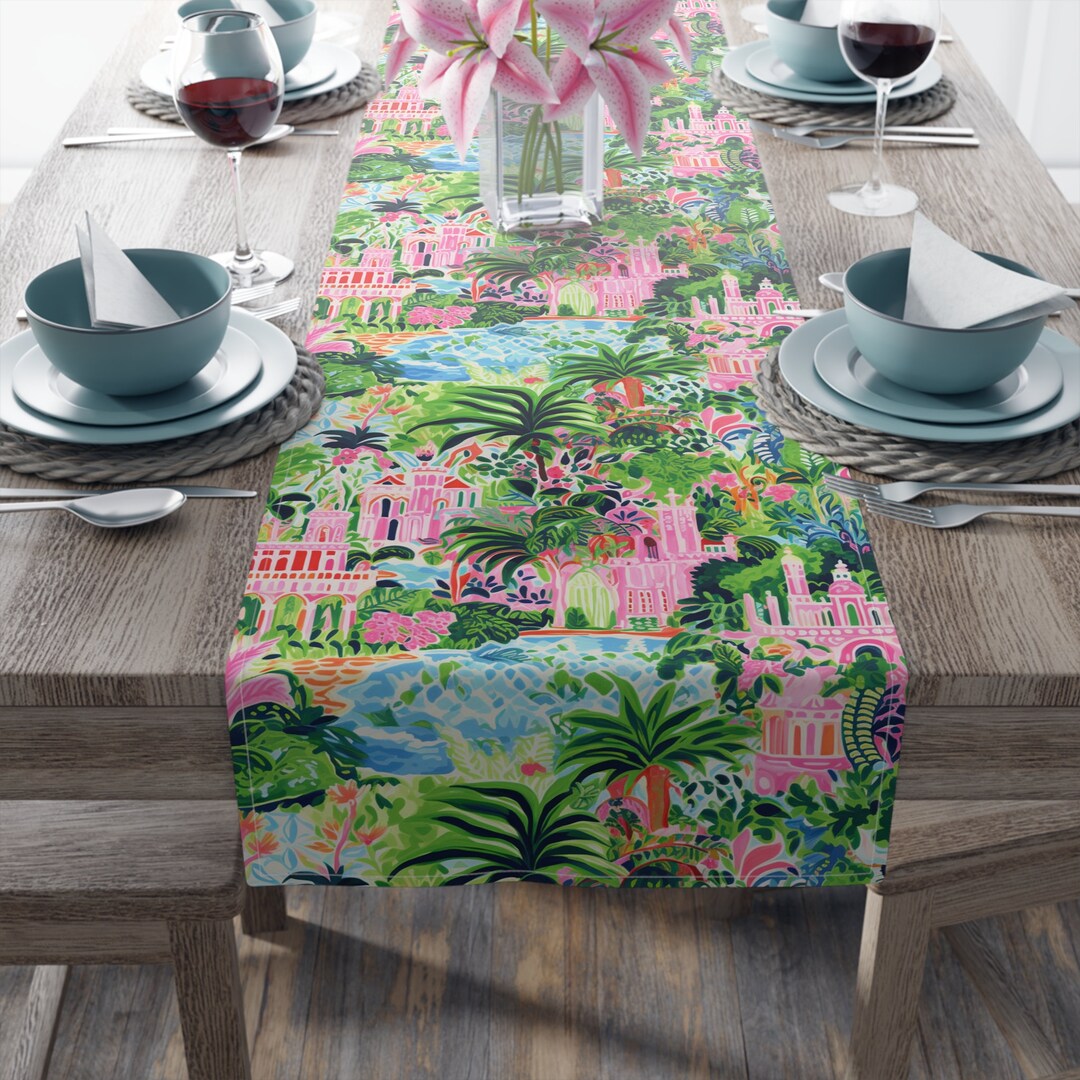 Chic Preppy Jungle Paradise Table Runner Preppy Home Palm Beach Style ...