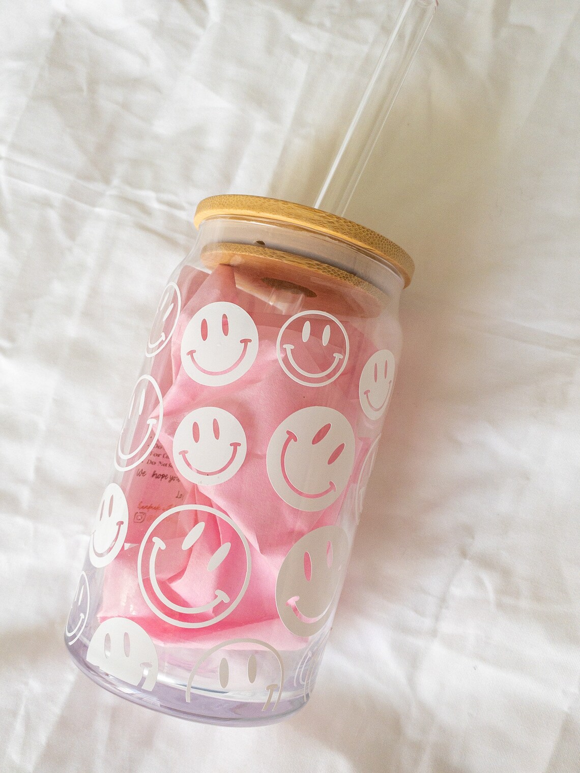 Smiley Face Iced Coffee Cup 16oz Glass | Y2K Aesthetic | Happy Iced ...