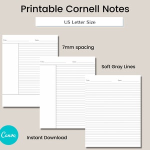 Cornell Notes Letter Size Printable, Study Notes, Canva Template ...