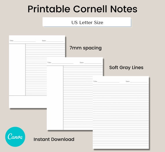 Cornell Notes Letter Size Printable Study Notes Canva - Etsy