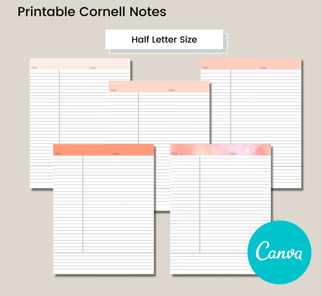 Cornell Note Half Letter Size Printable, Cornell Notes Template, Half ...