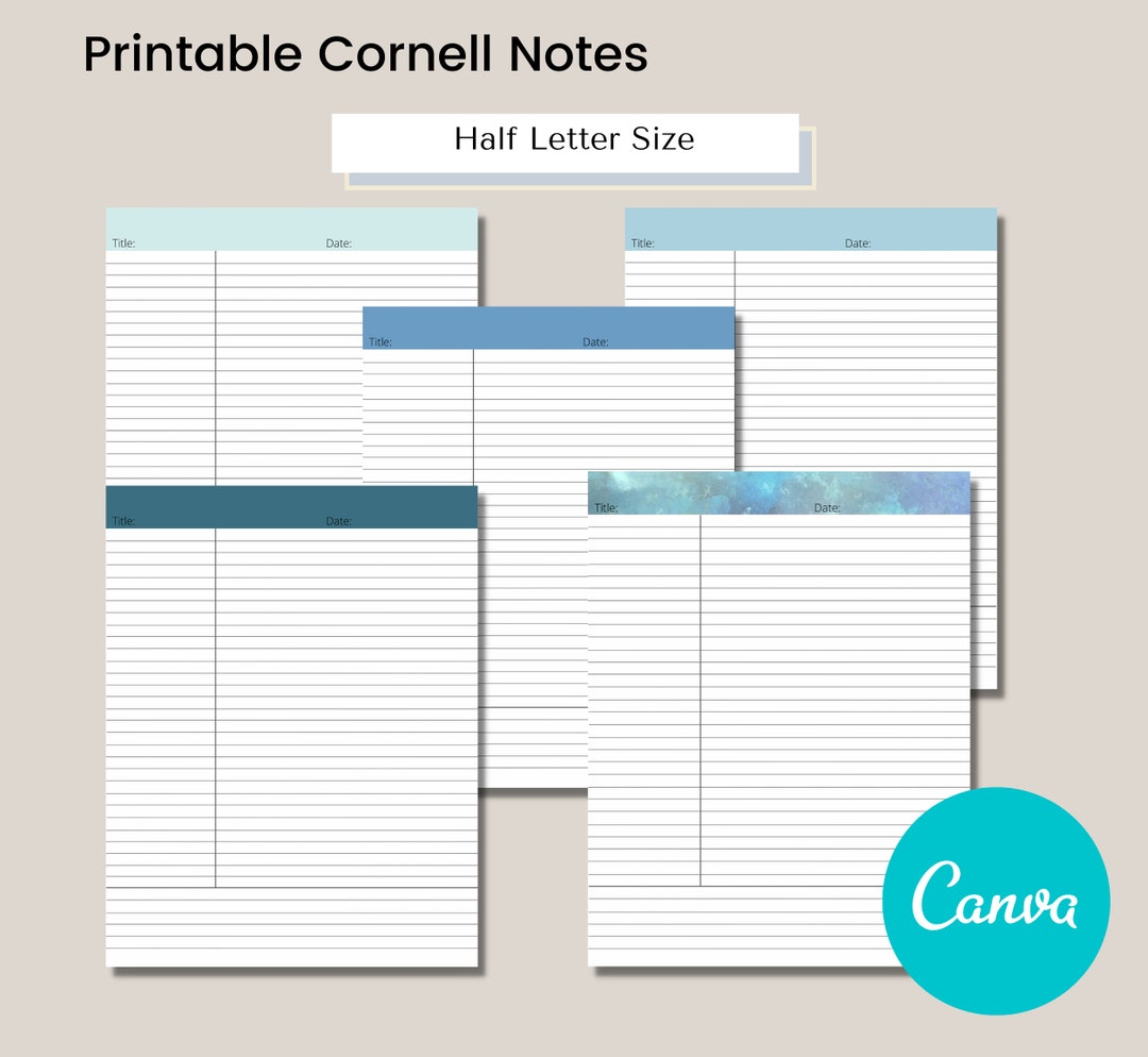Cornell Note Half Letter Size Printable, Cornell Notes Template, Half ...