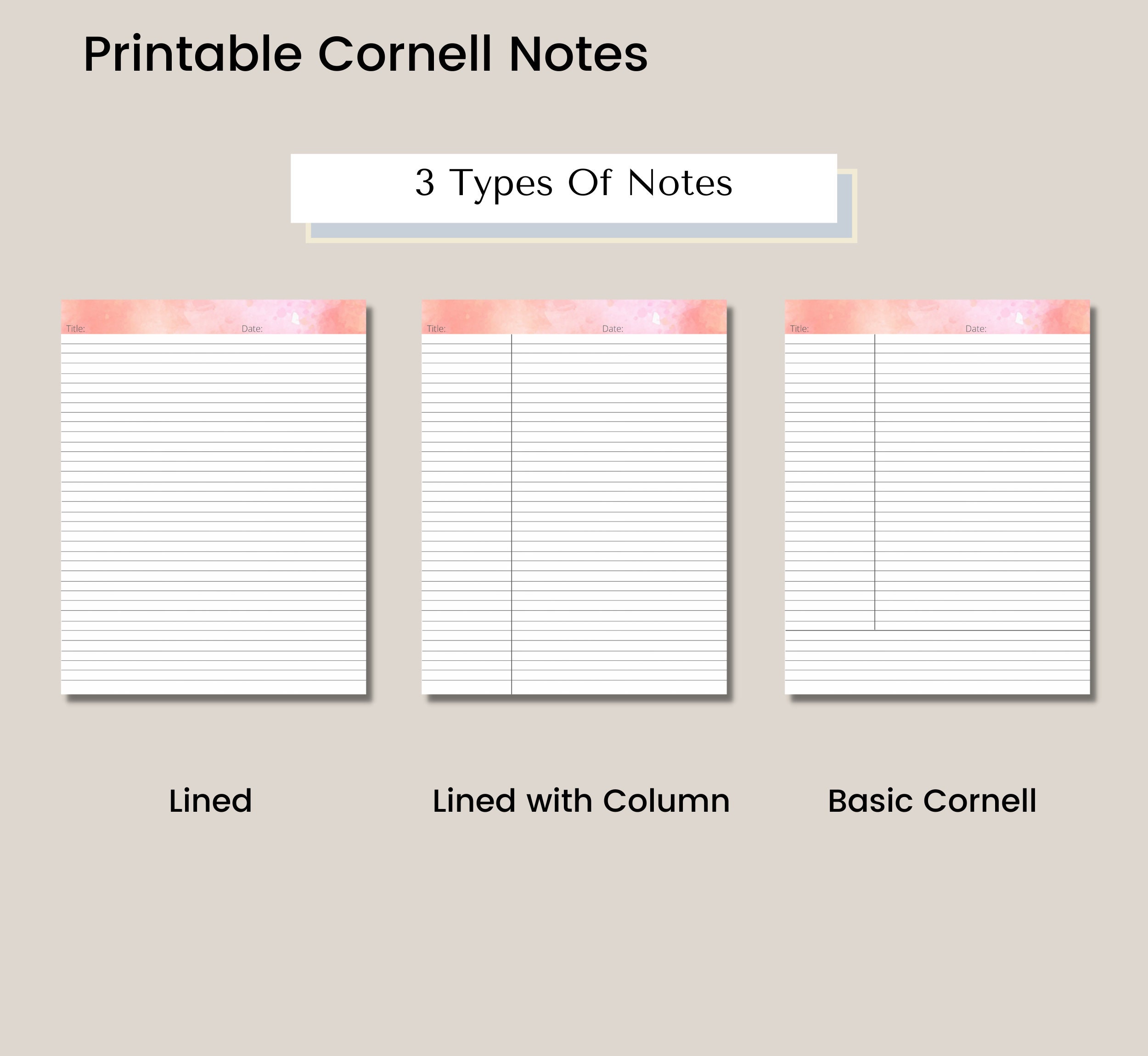 Cornell Notes Printable, Letter Size Study Notes, Canva Template ...
