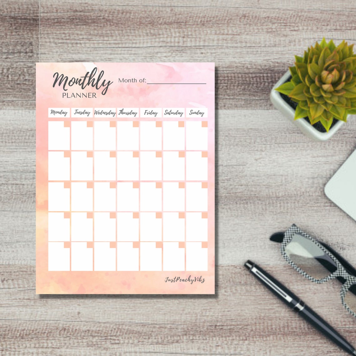 Printable Monthly Planner, Editable Canva Template, Blank Editable ...