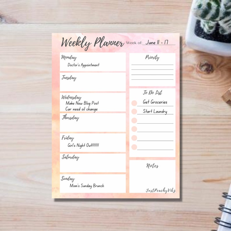 Weekly Planner Printable PDF, Editable Canva Planner Template, Daily ...