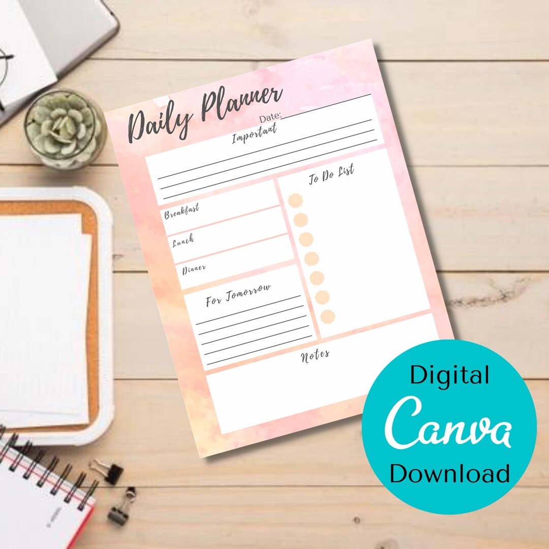 Printable Daily Planner, US Letter Binder Insert, Editable Canva Print ...