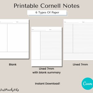Cornell Notes Letter Size Printable, Study Notes, Canva Template ...