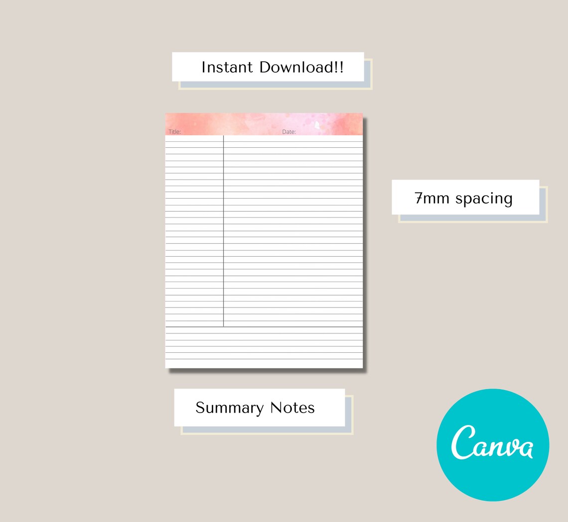 Cornell Notes Printable Letter Size Study Notes Canva | Etsy