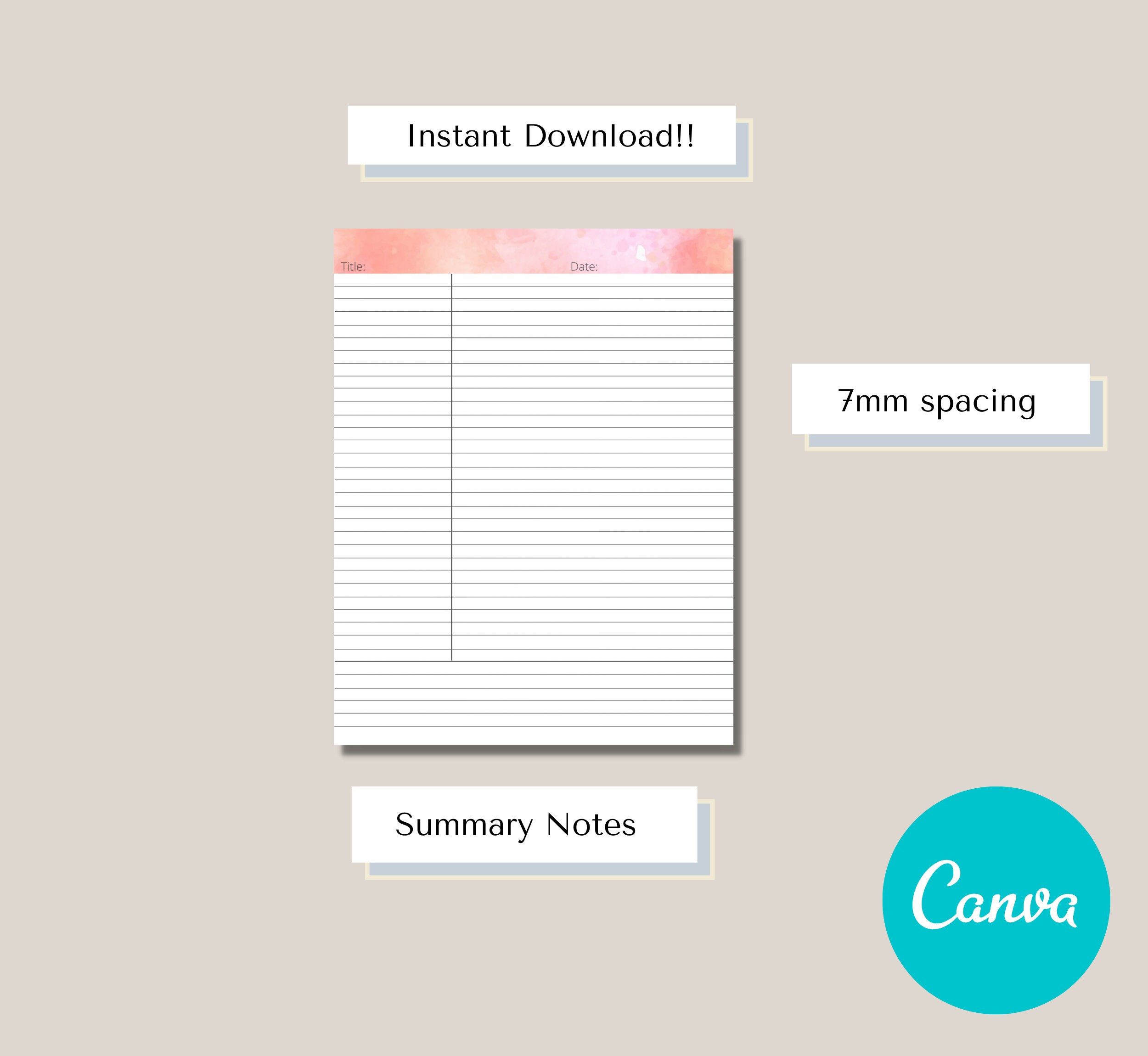 Cornell Notes Printable, Letter Size Study Notes, Canva Template ...