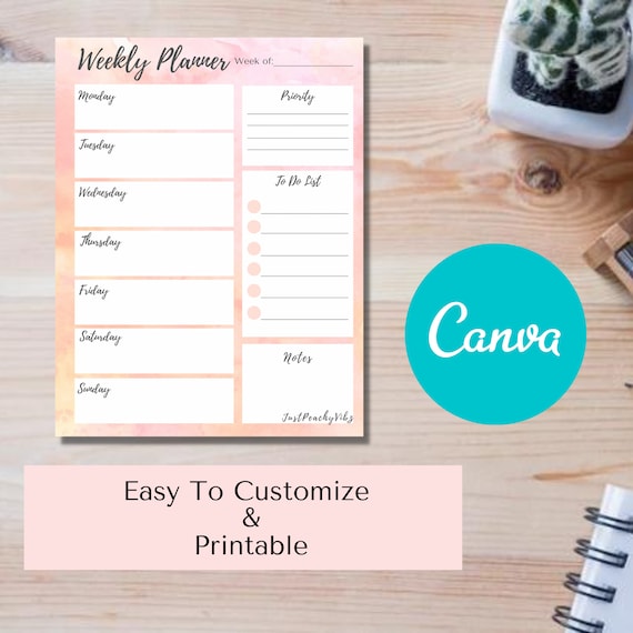 Weekly Planner Printable PDF Editable Canva Planner Template - Etsy